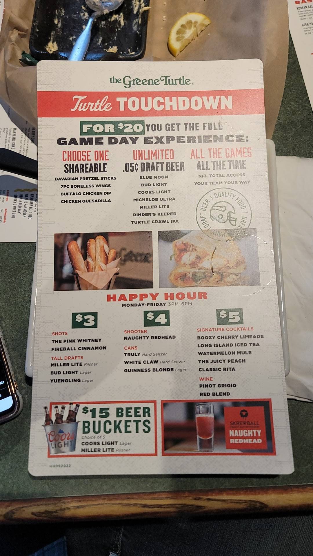 Menu at The Greene Turtle Sports Bar & Grille, Salisbury, N Salisbury Blvd