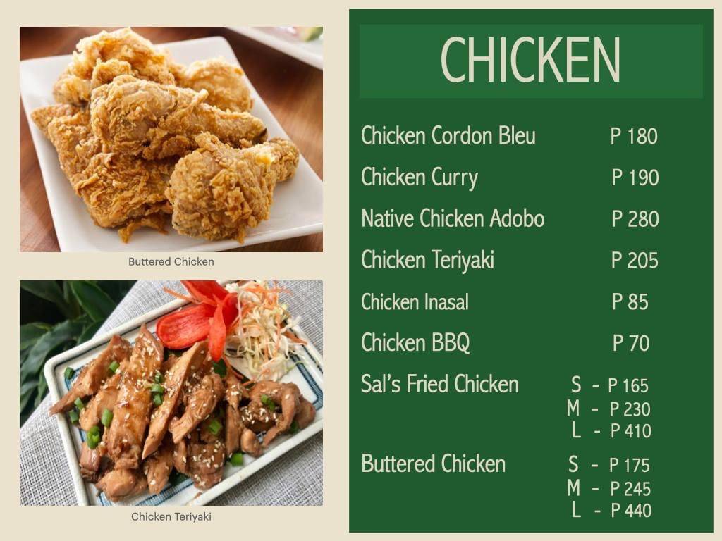 Menu at Sal's Restaurant Tacloban, Tacloban City
