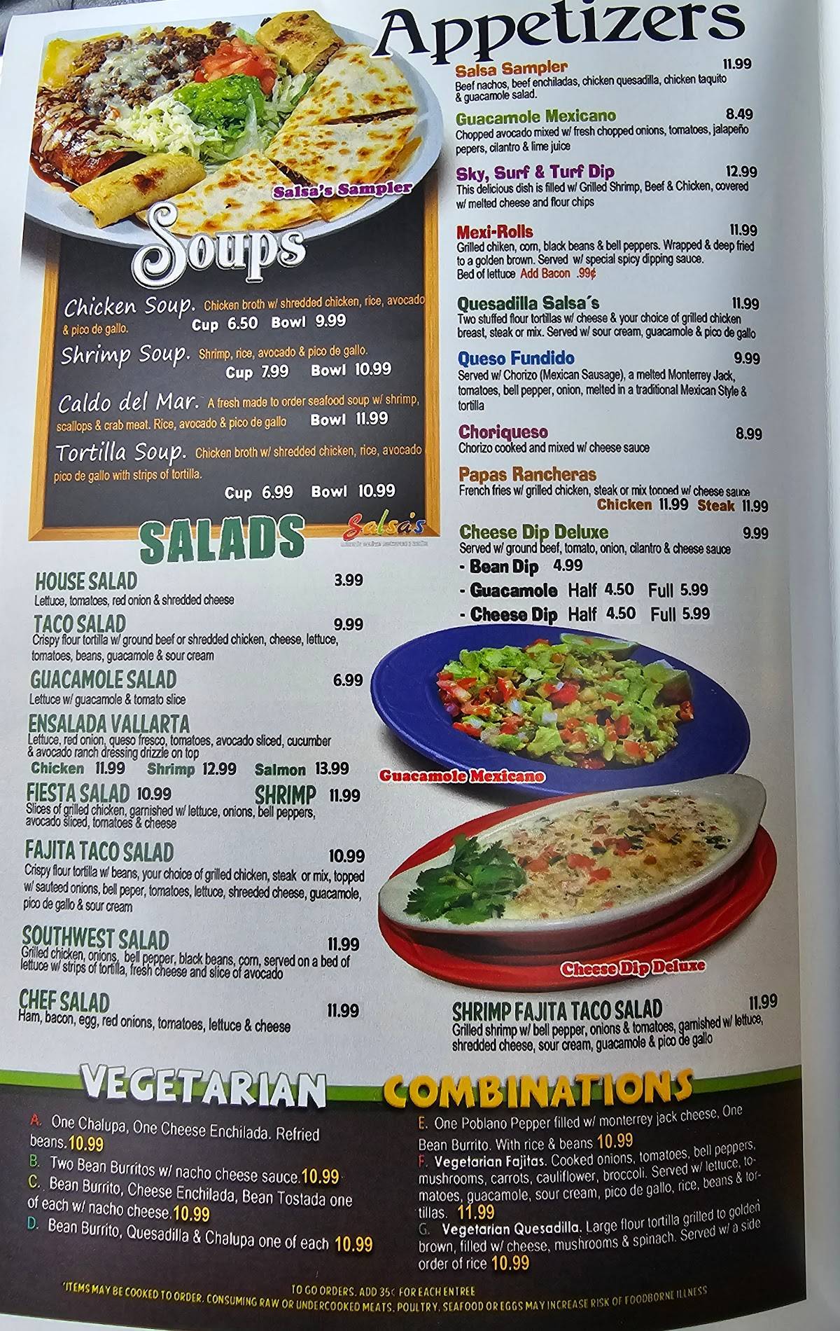 Menu at Salsa's Grill restaurant, Mountain Home, 965 Hwy 62 E