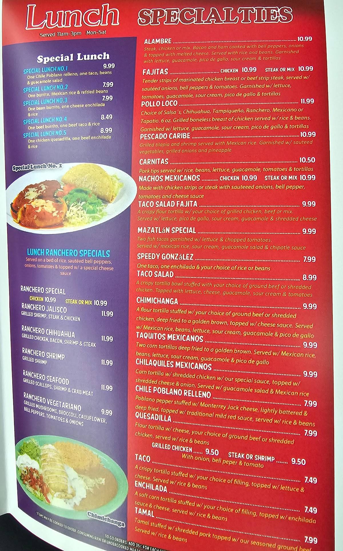 Menu at Salsa's Grill restaurant, Mountain Home, 965 Hwy 62 E