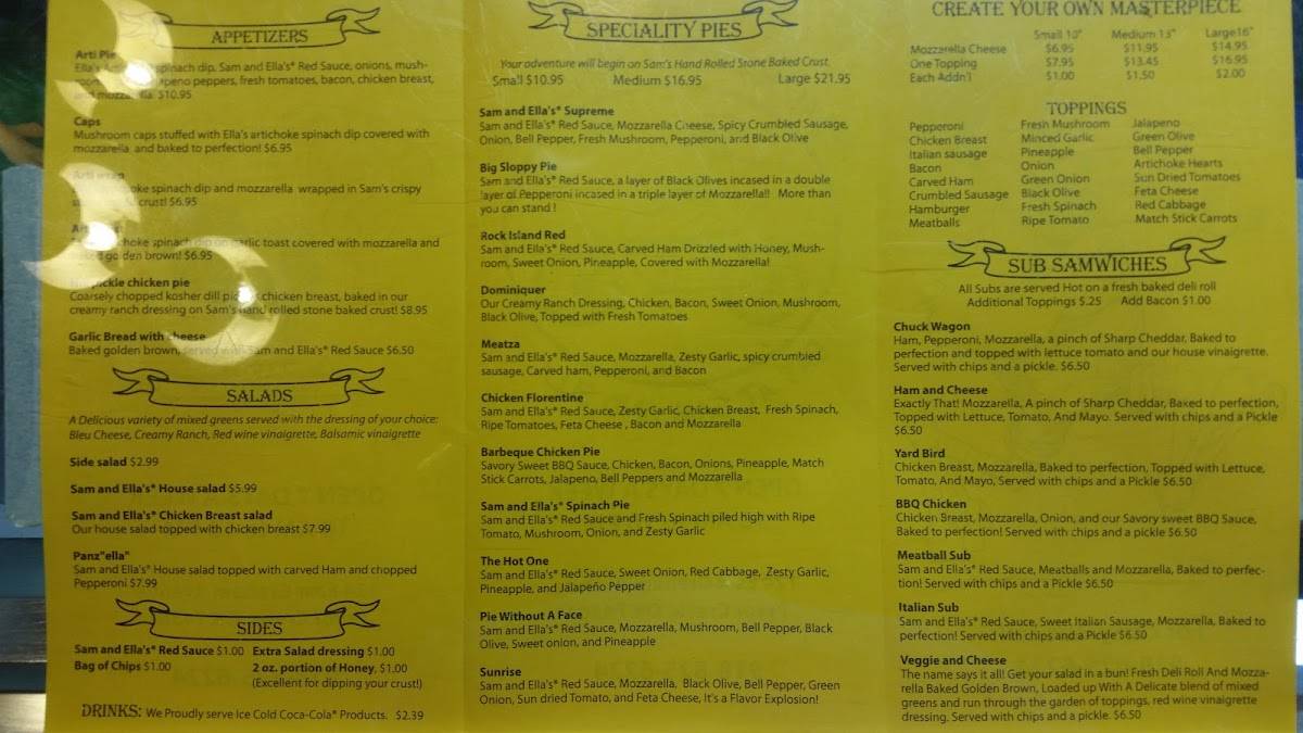 Menu at Sam & Ella's Chicken Palace pizzeria, Pryor, 124 E Graham Ave