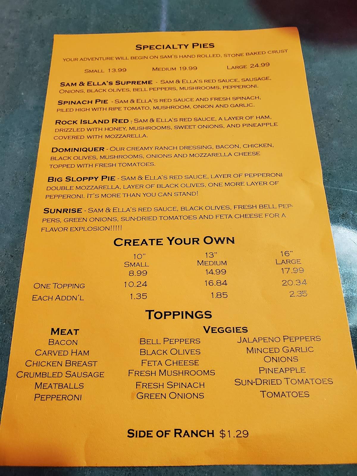 Menu at Sam & Ella's Chicken Palace pizzeria, Pryor, 124 E Graham Ave
