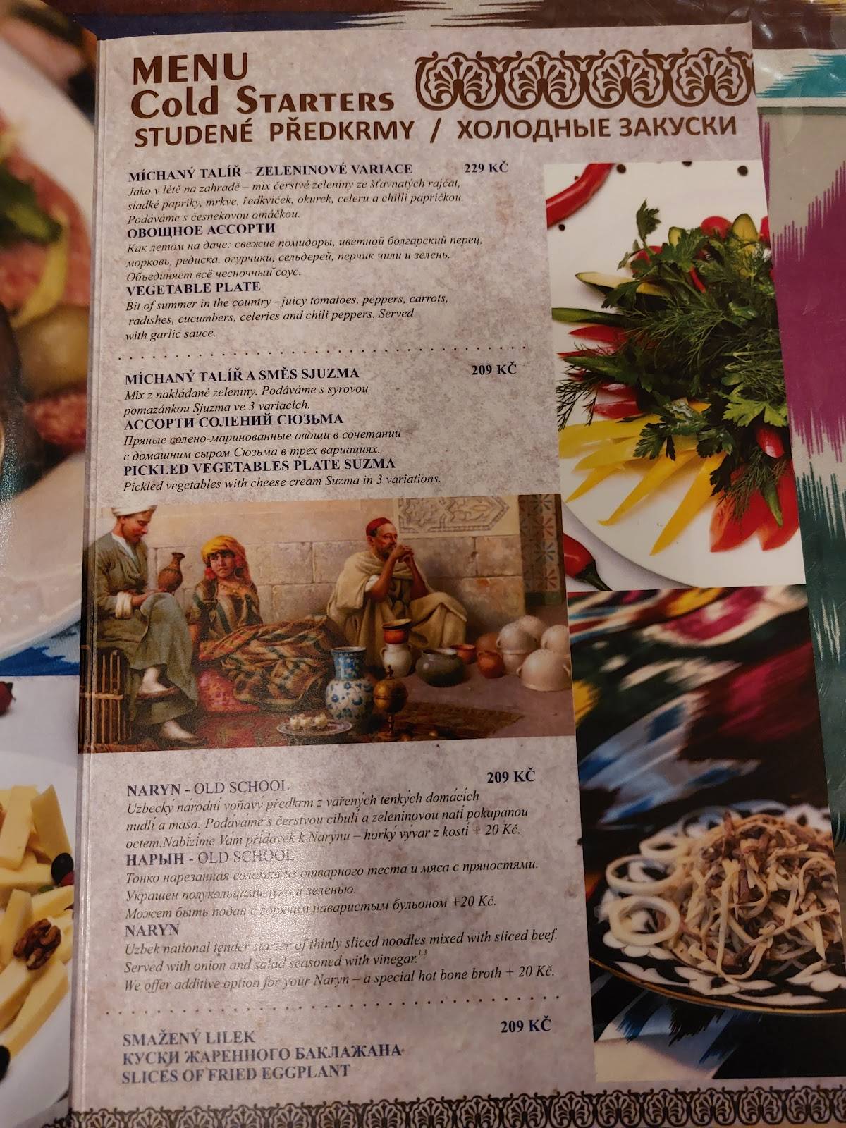 Menu at Samarkand Restaurant, Prague, Kounická 583/13