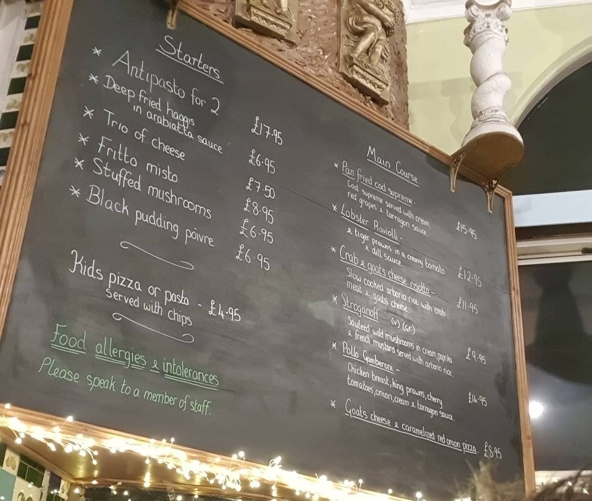 Menu at Sambuca restaurant, Whitley Bay