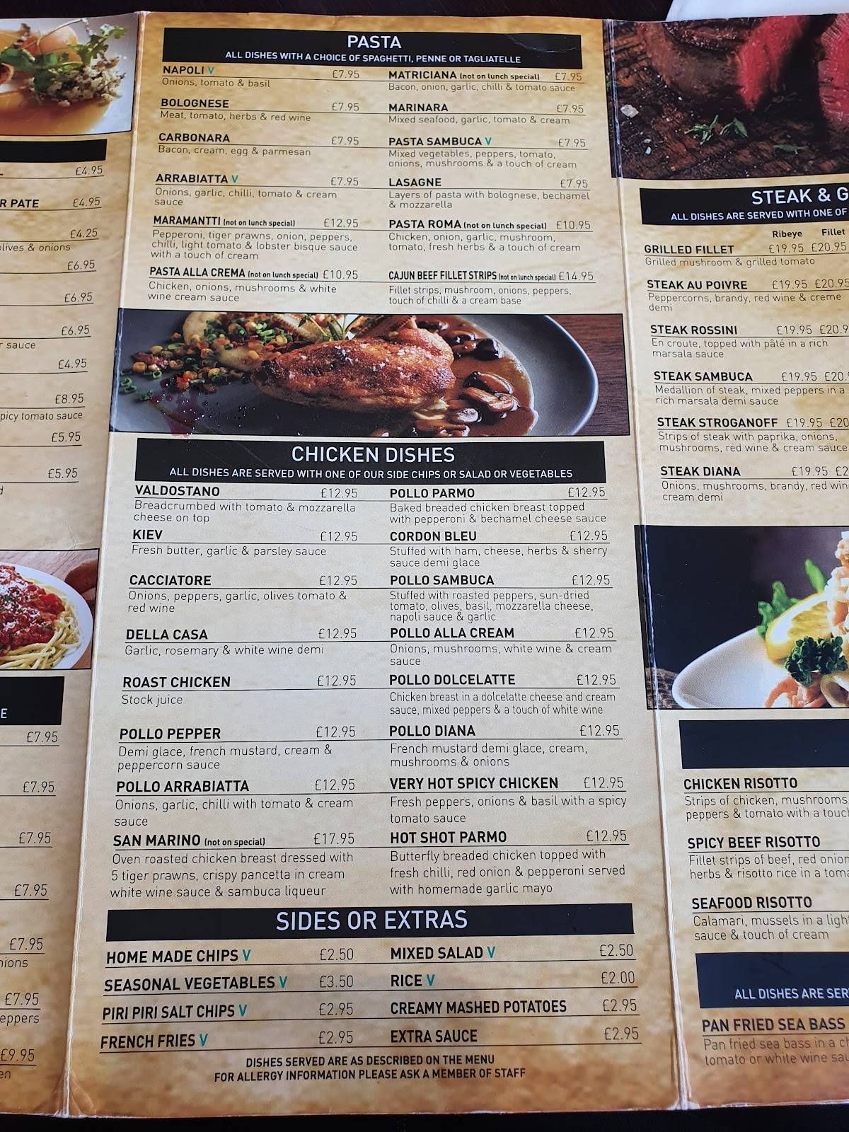Menu at Sambuca Hartlepool restaurant, Hartlepool