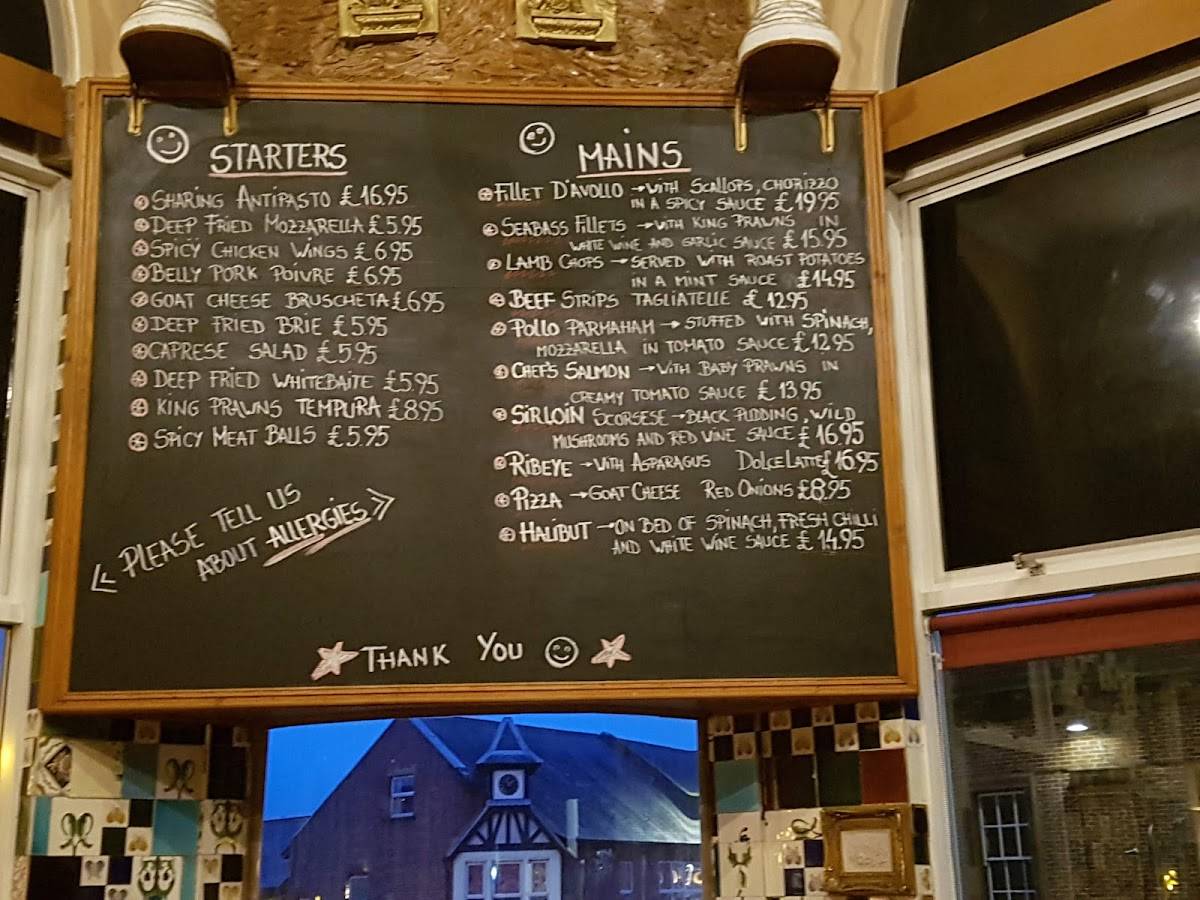 Menu at Sambuca restaurant, Whitley Bay