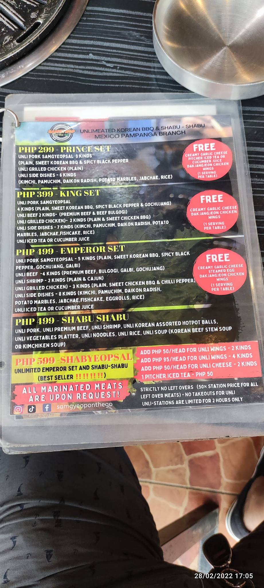 Carta de Samgyeop on-the-Go Unli-meat-ed Korean BBQ & Shabu Shabu ...
