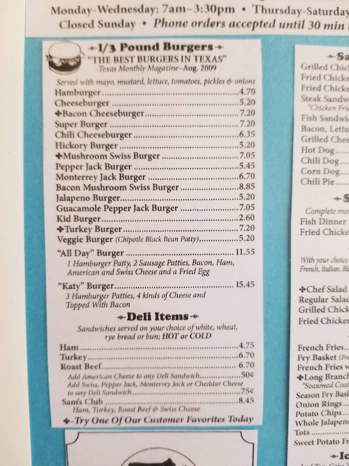 Menu at Sam's Deli Diner restaurant, Houston, B Katy Fwy