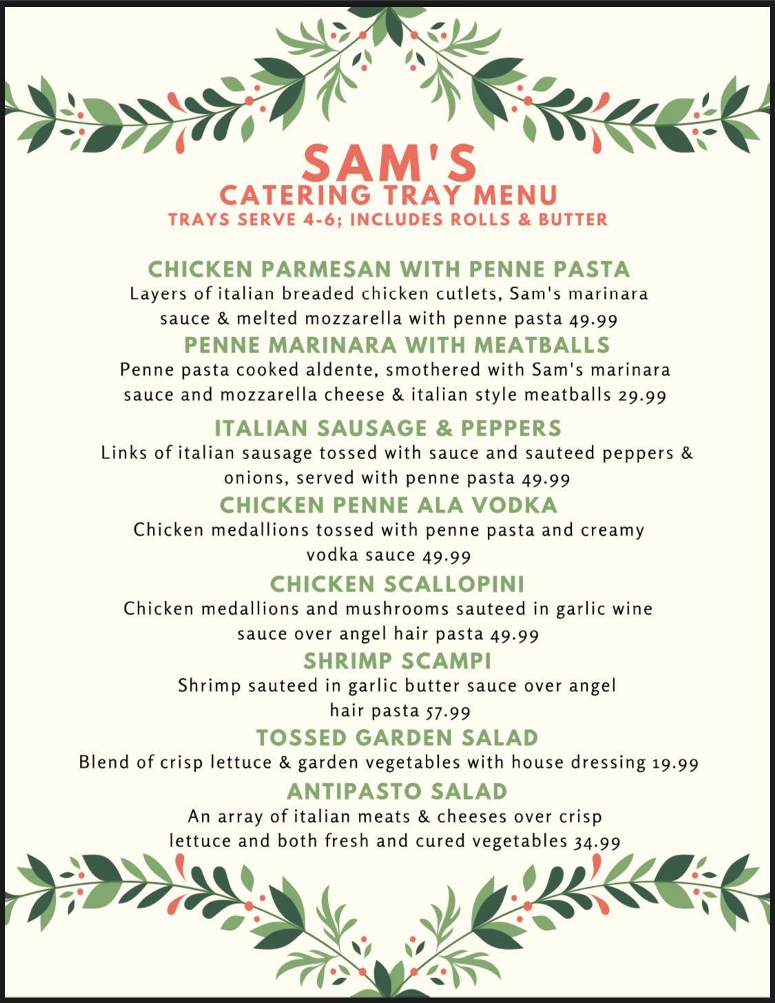 Menu at Sam's Seafood Steakhouse, Johnstown