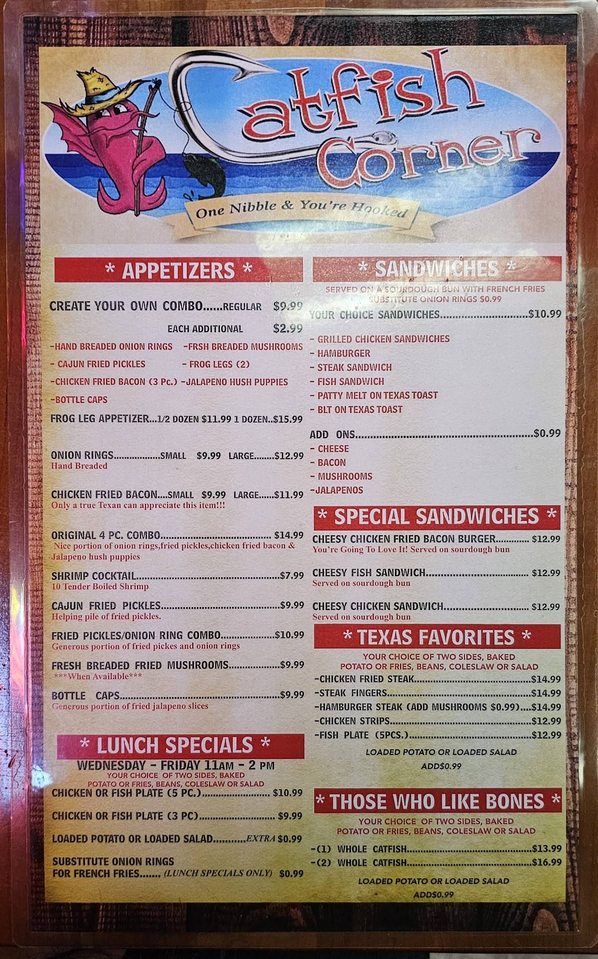 Menu at Catfish Corner restaurant, San Angelo