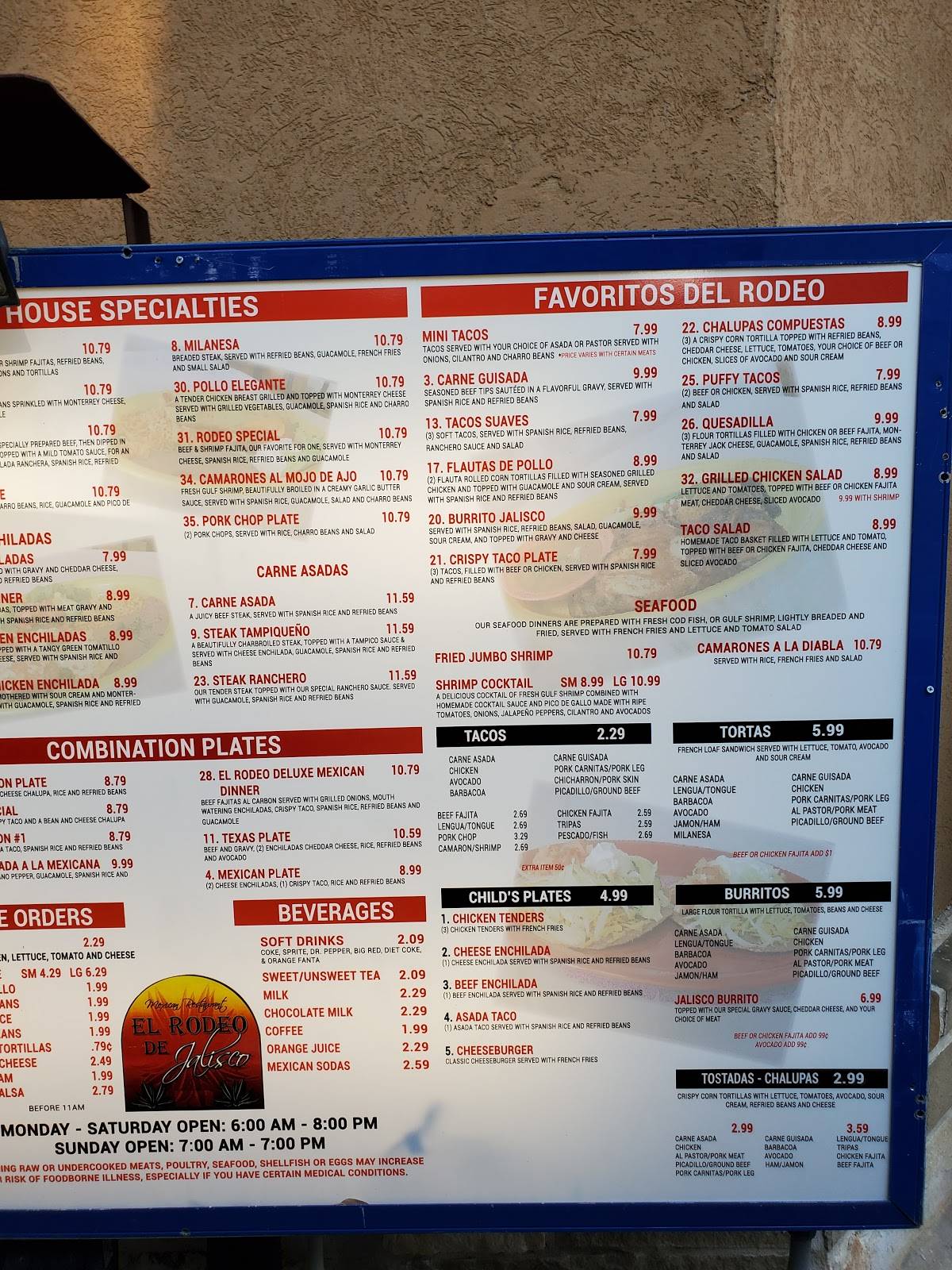 Menu at El Rodeo De Jalisco restaurant, Spring Branch, US-281