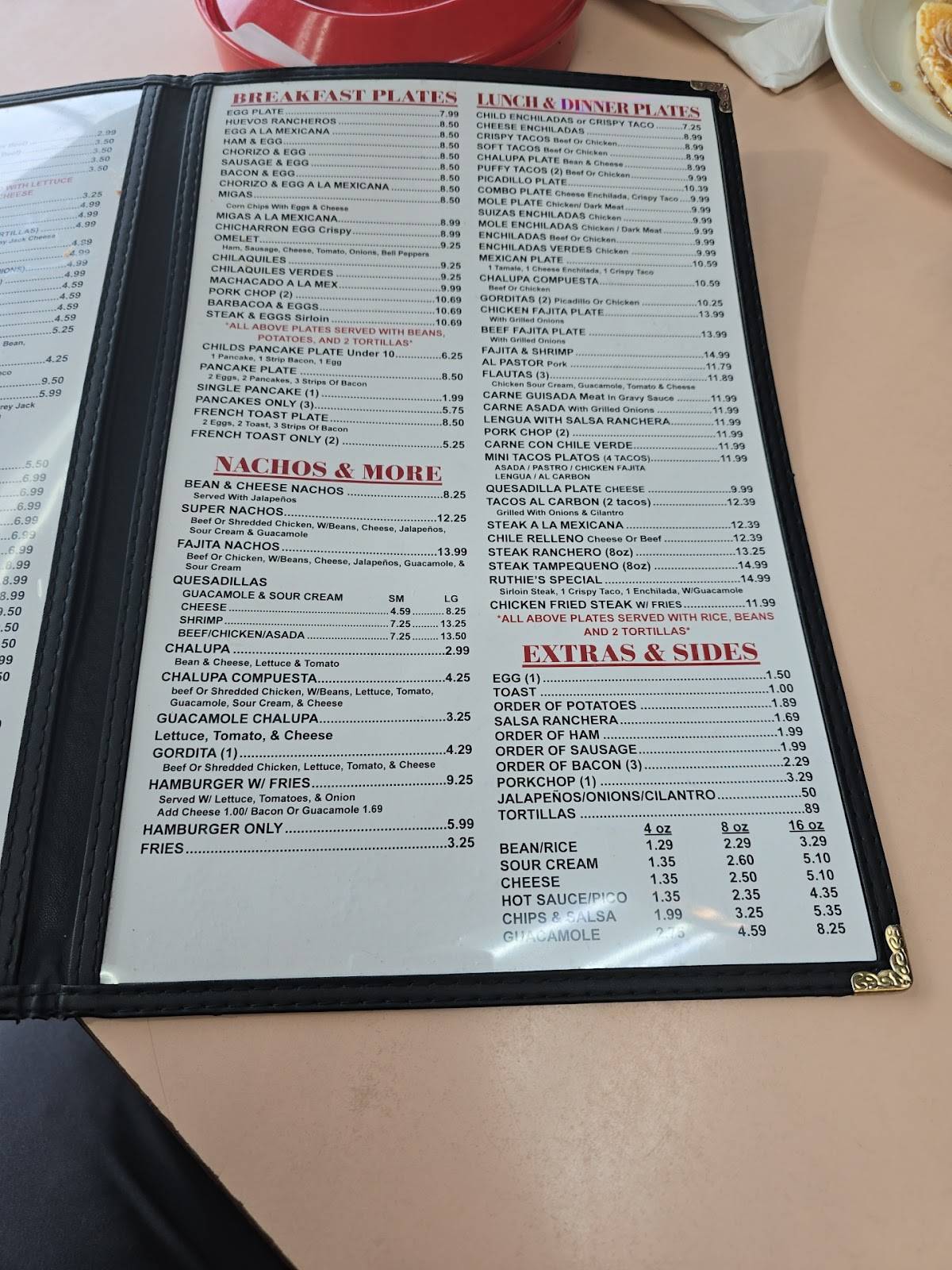 Menu at Ruthie's Mexican Restaurant, San Antonio, West Ave