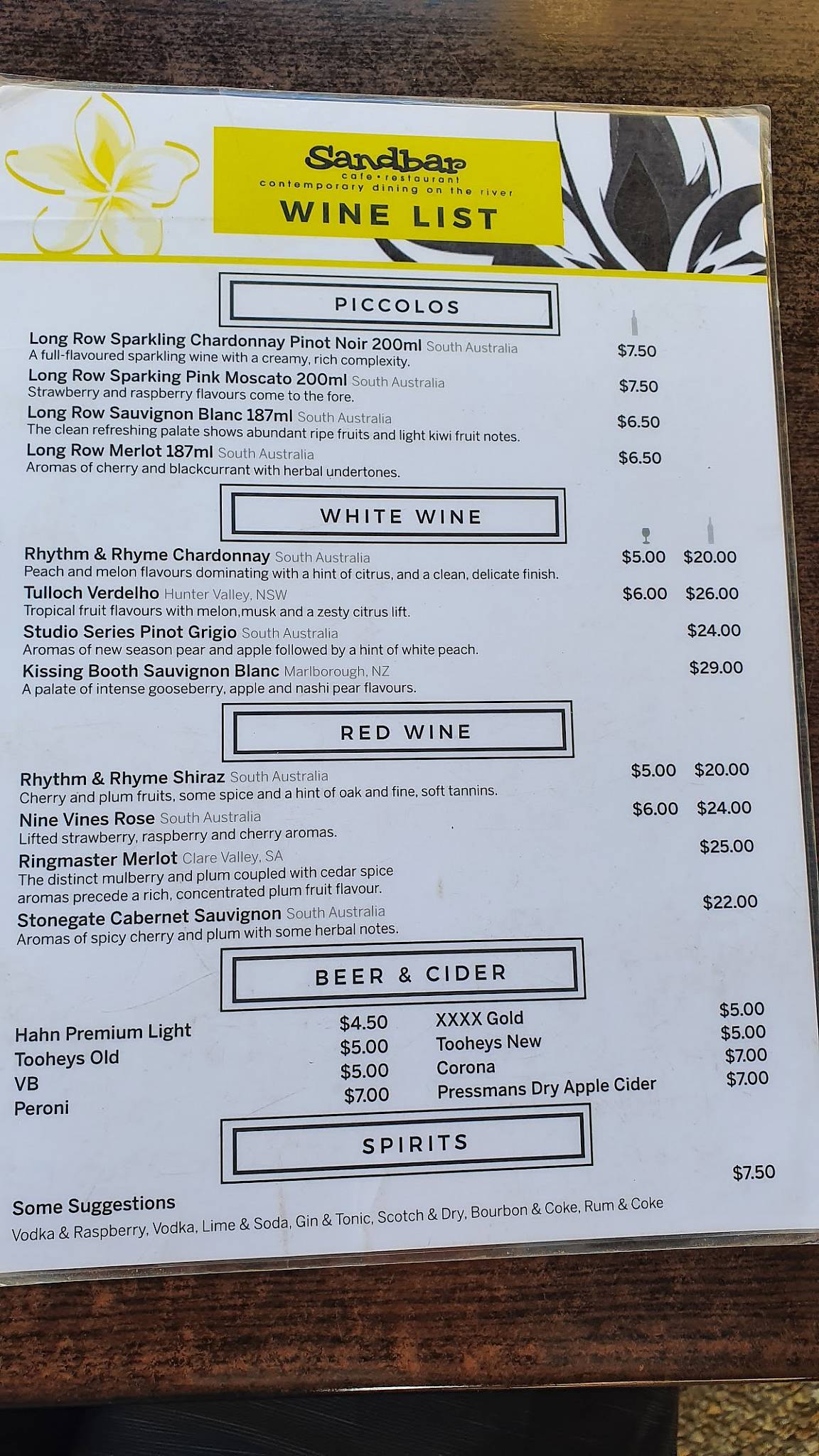 Menu at Sandbar Cafe Restaurant, North Haven