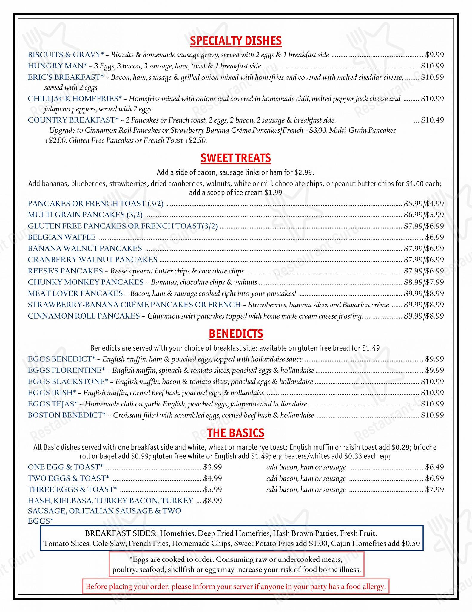 Menu at Sandee's Restaurant, Lancaster