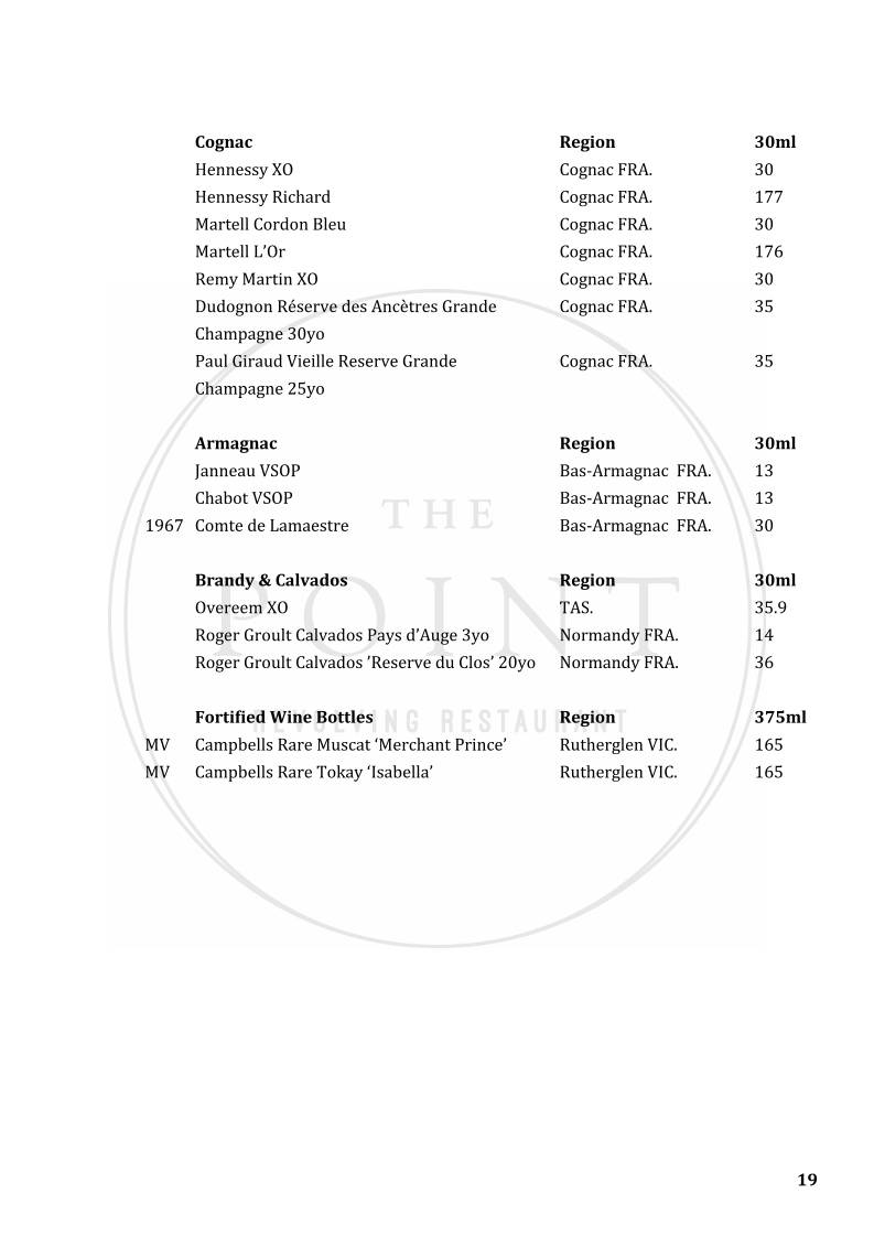 Menu at The Point Revolving Restaurant, Sandy Bay, 410 Sandy Bay Rd