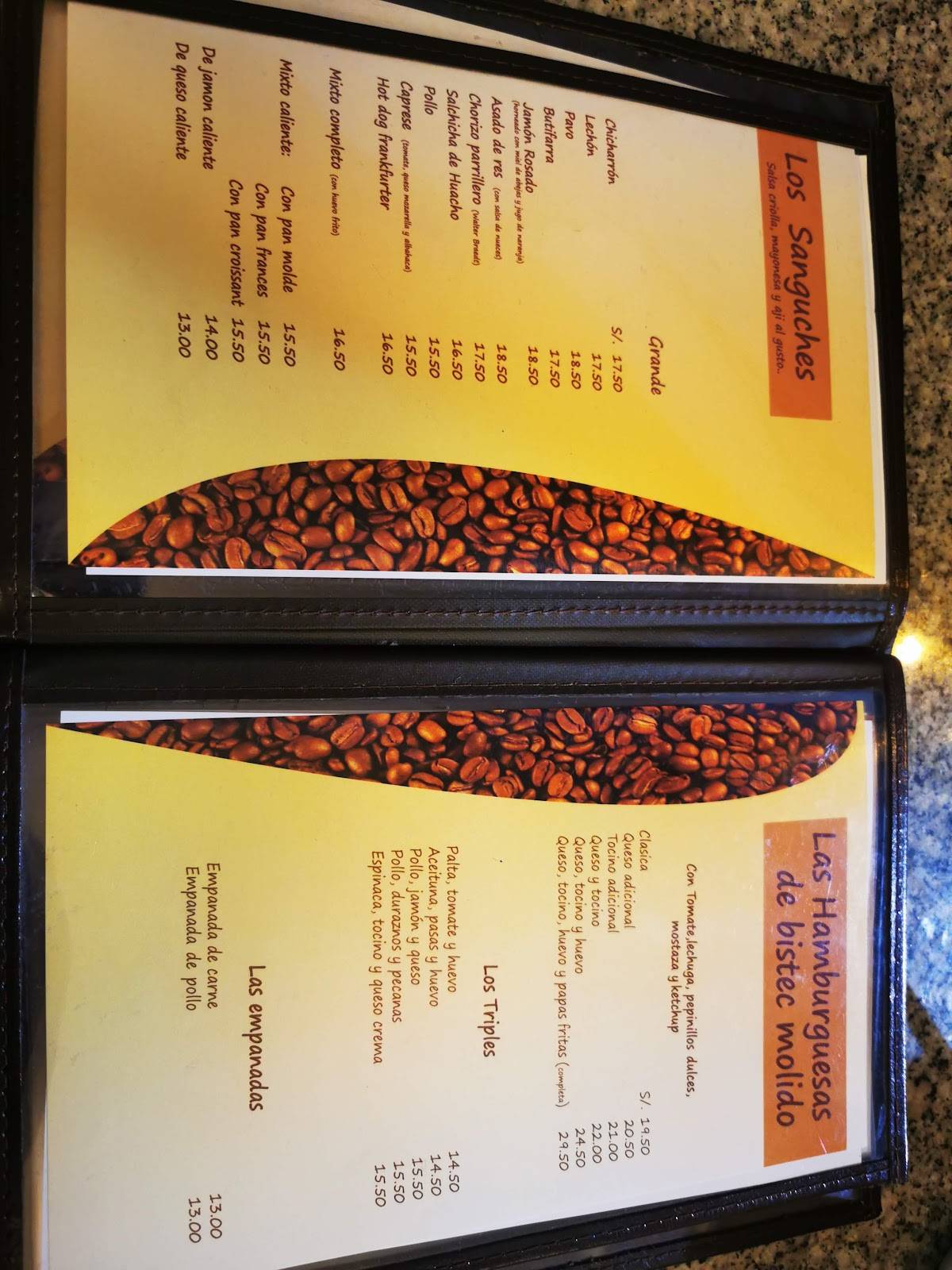 Menu at Santa Ana Cafetería, Lince