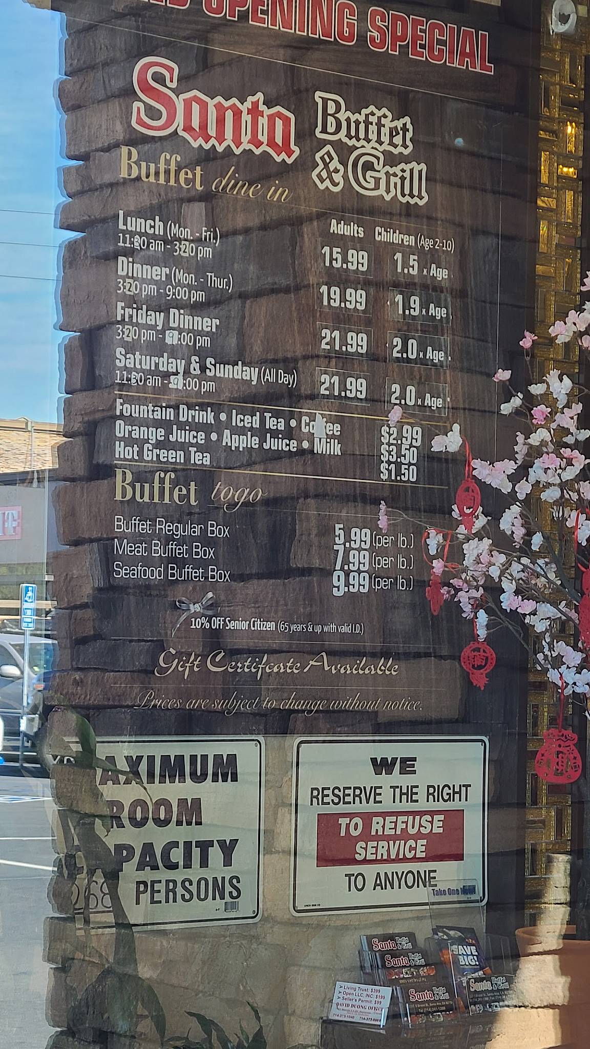 Menu at Santa Buffet & Grill restaurant, Santa Ana
