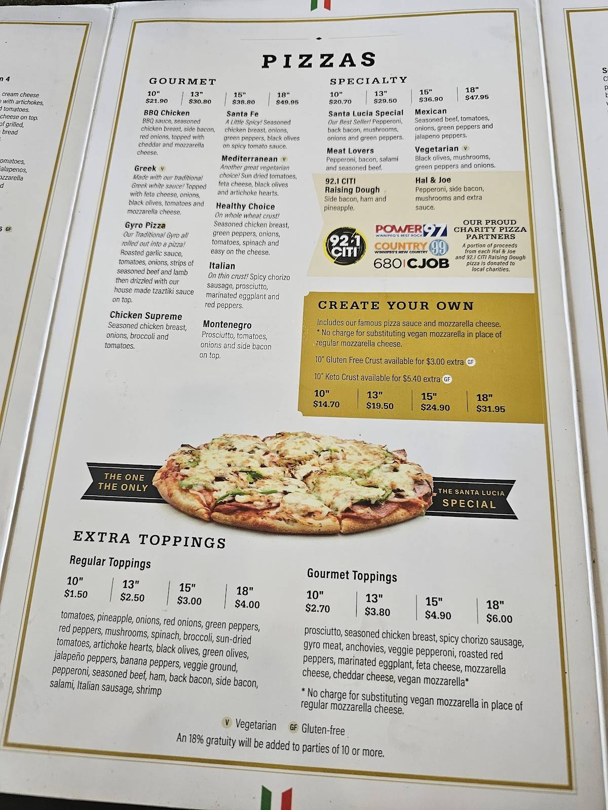 Menu at Santa Lucia Pizza pizzeria, Winnipeg, 4 St Mary's Rd