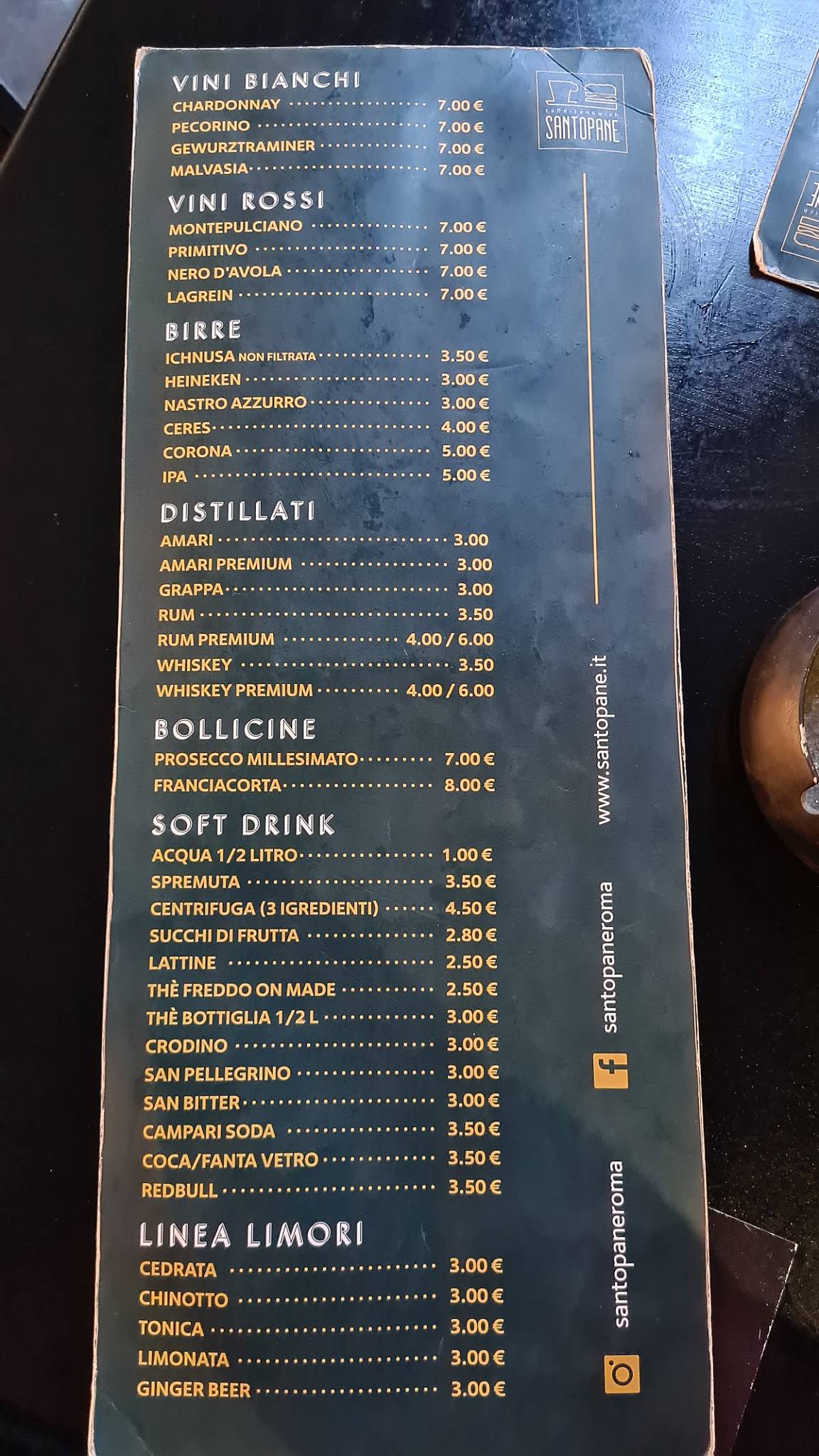 Menu da Santo Pane pub & bar, Roma