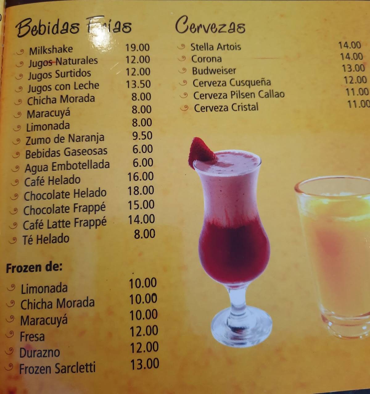 Carta del café Sarcletti, Miraflores, Jorge Chávez 275