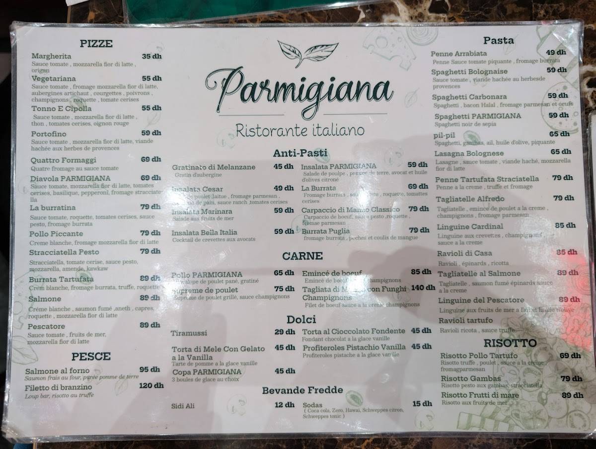 Menu at Scalini restaurant, Casablanca