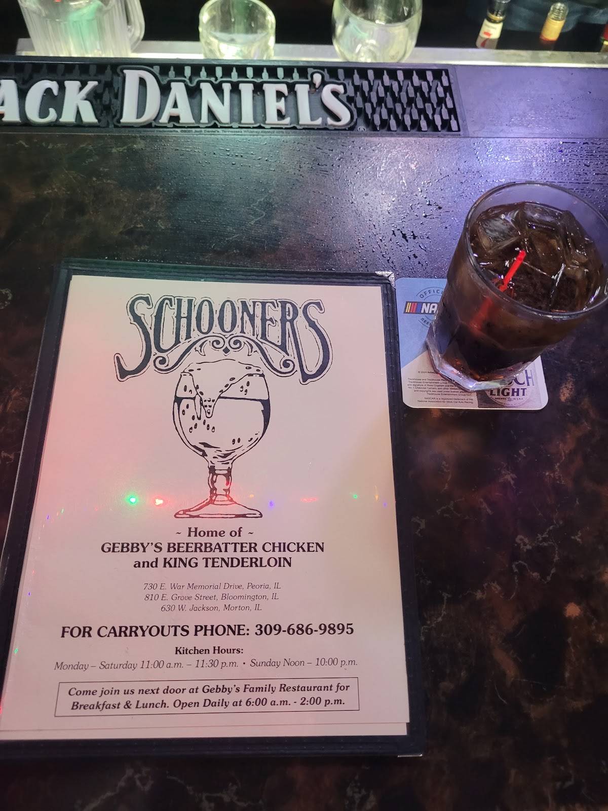 Menu at Schooners pub & bar, Peoria Heights