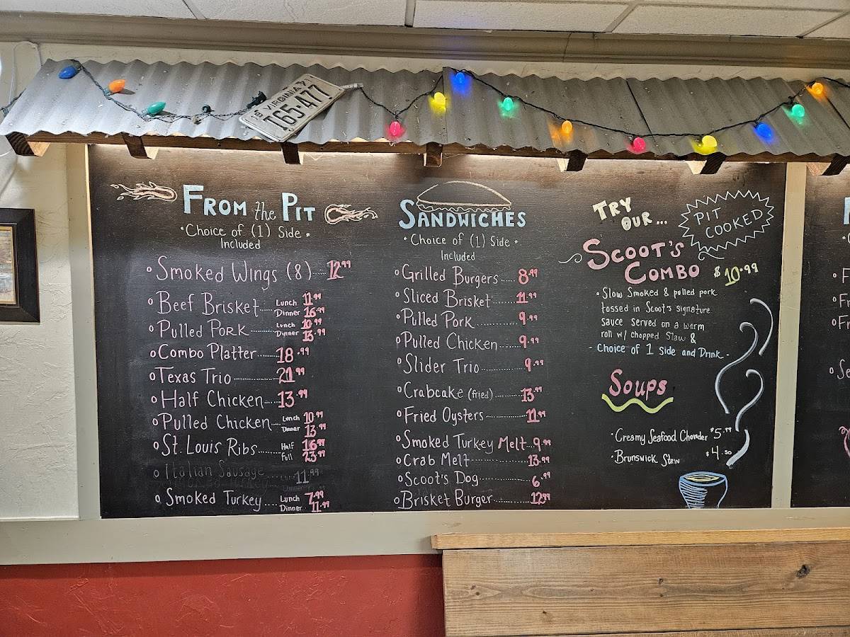 Menu at Scoot's BBQ, Gloucester Point