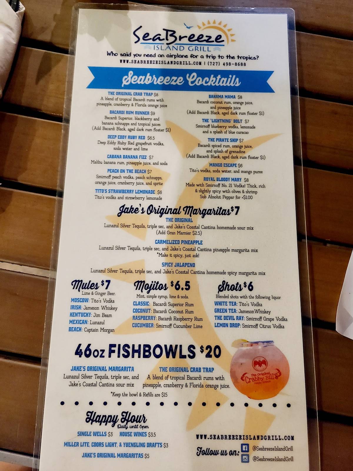 Menu at SeaBreeze Island Grill restaurant, Redington Shores