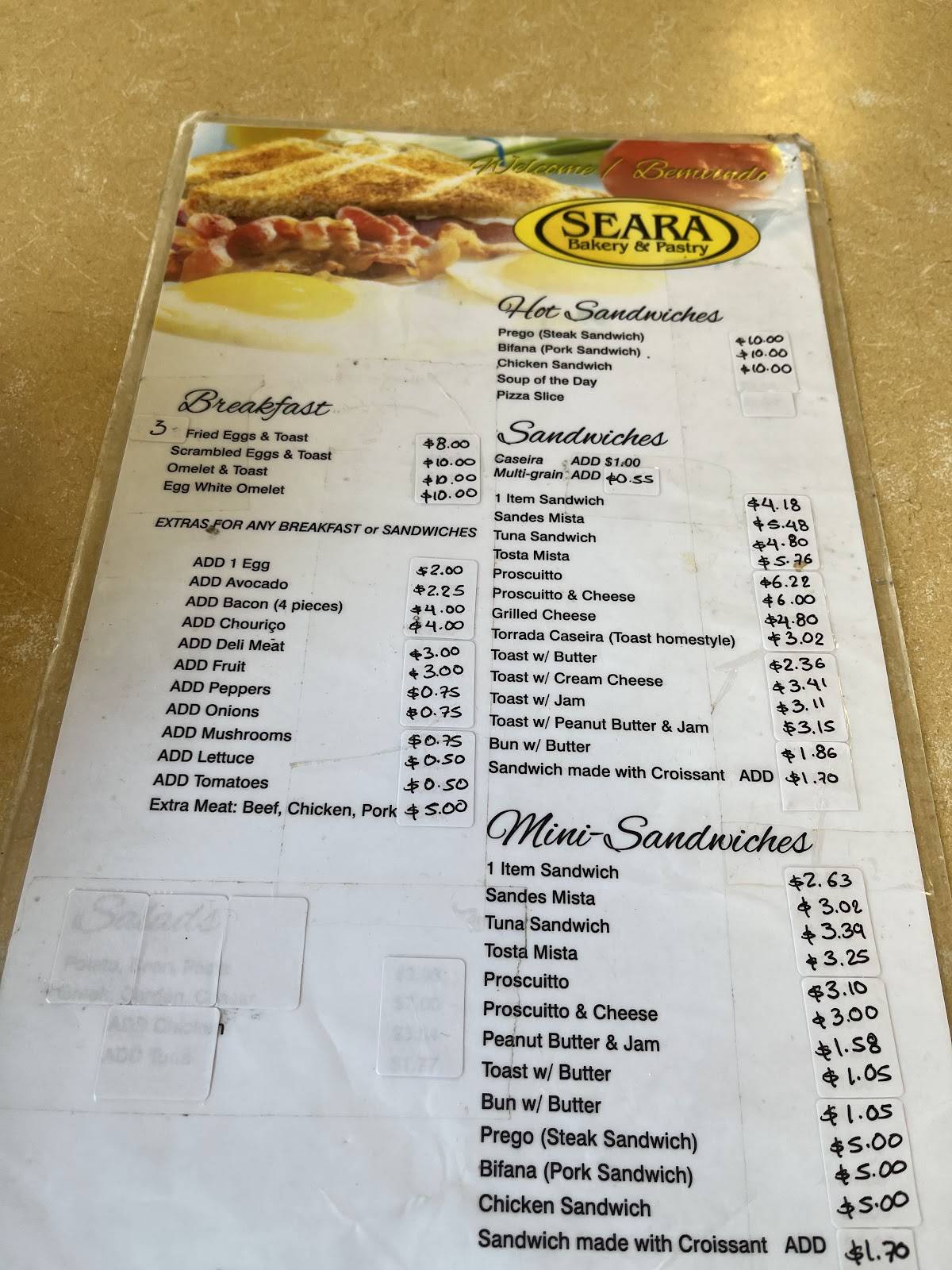 Menu at Seara Bakery & Pastery, Toronto, 605 Rogers Rd