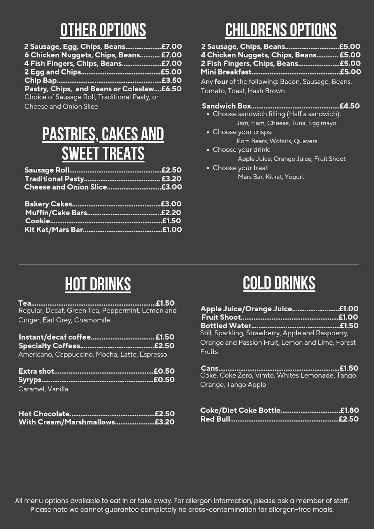 Menu at Seasons Cafe, Caersws