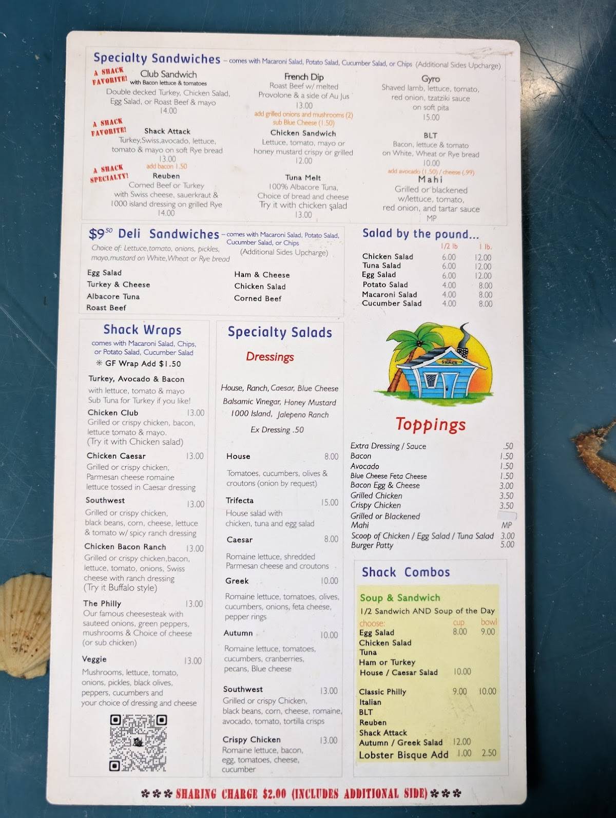 Menu at Sebastian sandwich shack and grill restaurant, Sebastian, 482 US-1