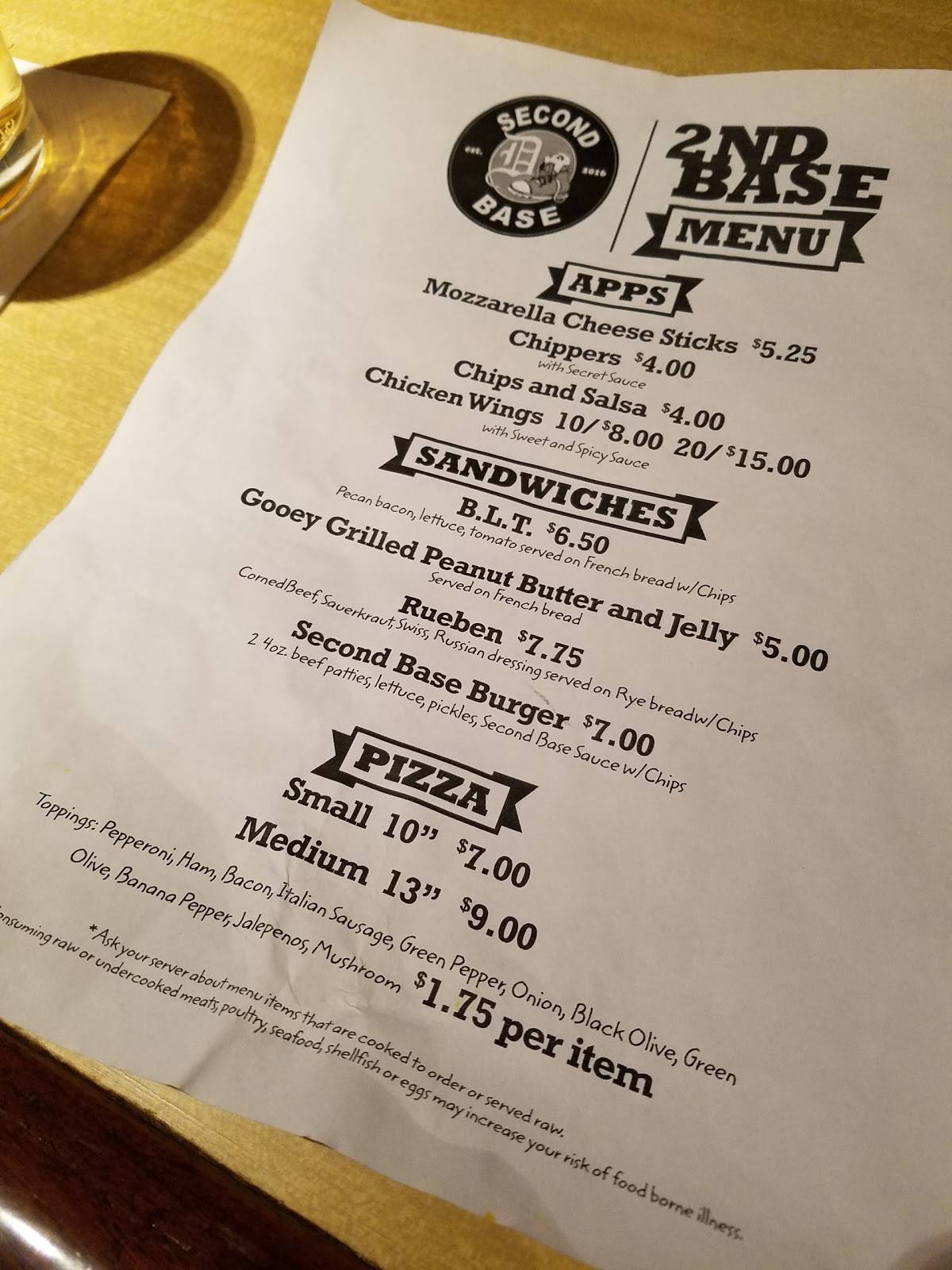 Menu at Second Base Pub & Grub, Ferndale