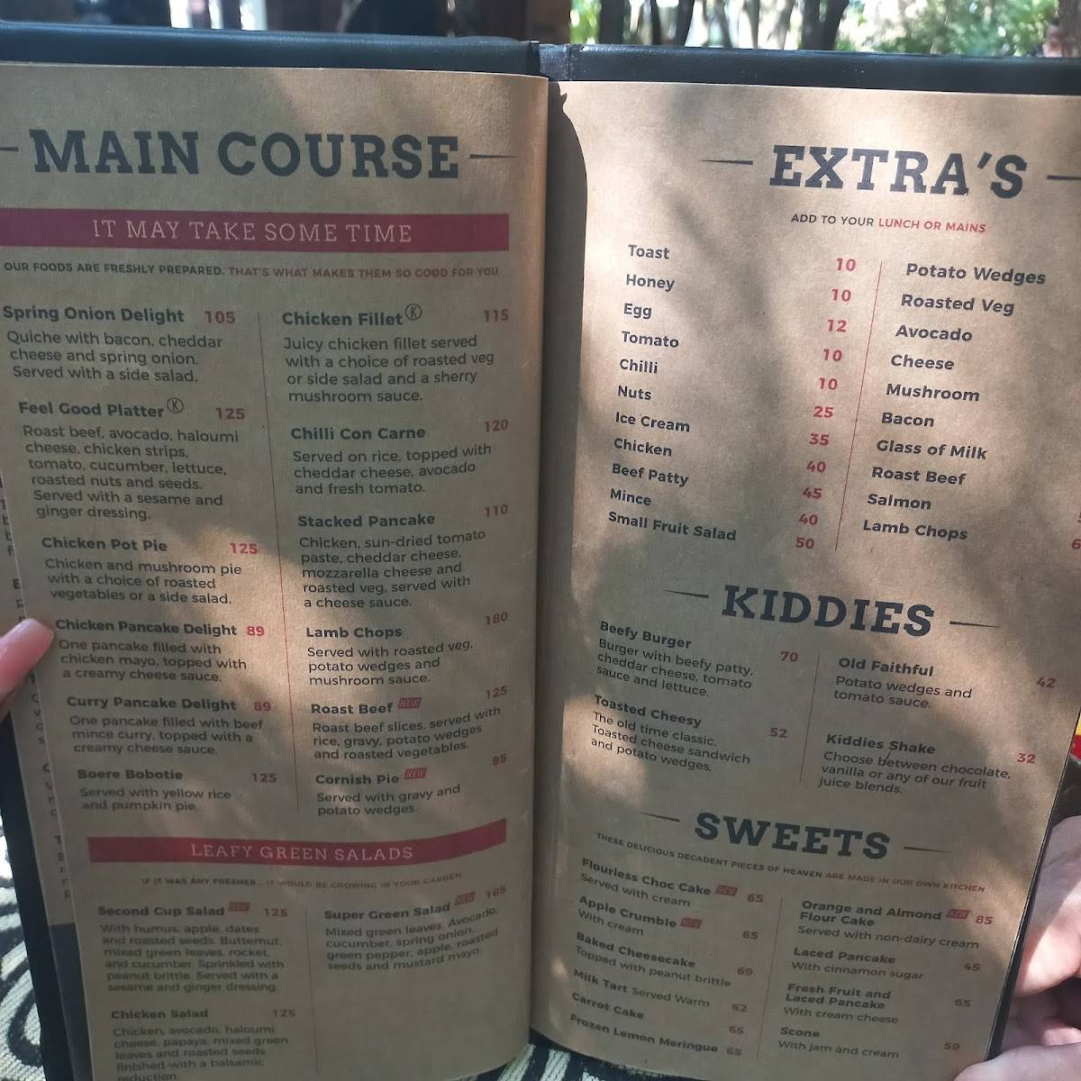 Menu at Second Cup restaurant, Johannesburg, John Vorster Rd