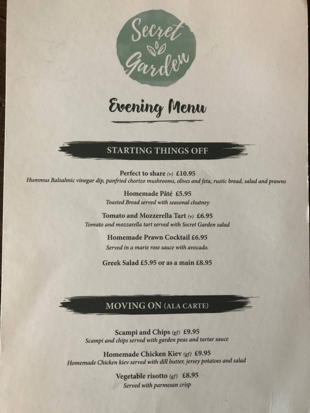 Menu at Secret Garden pub & bar, Hereford