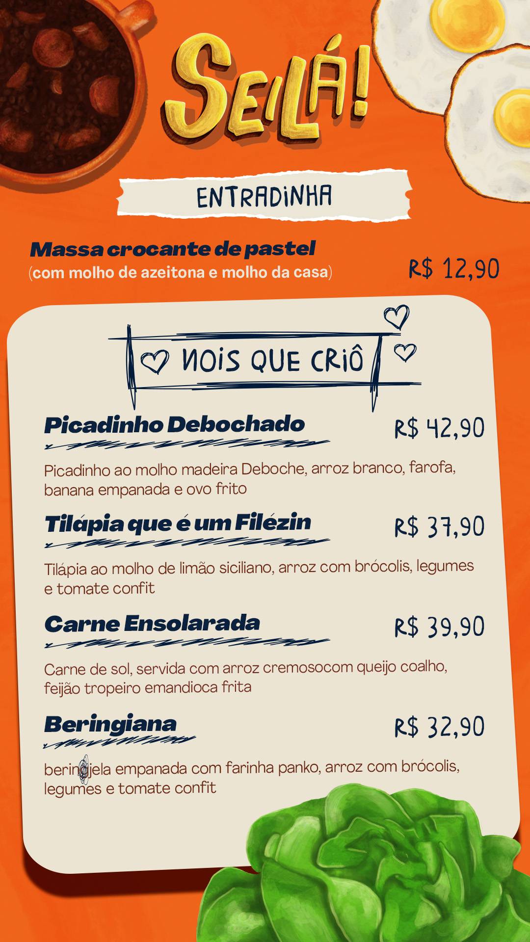 Menu em Sei Lá Restaurante, Brasília