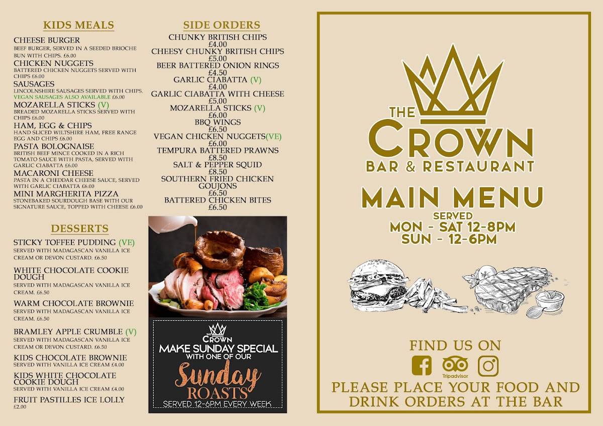 Menu at The Crown Inn pub & bar, Selsey