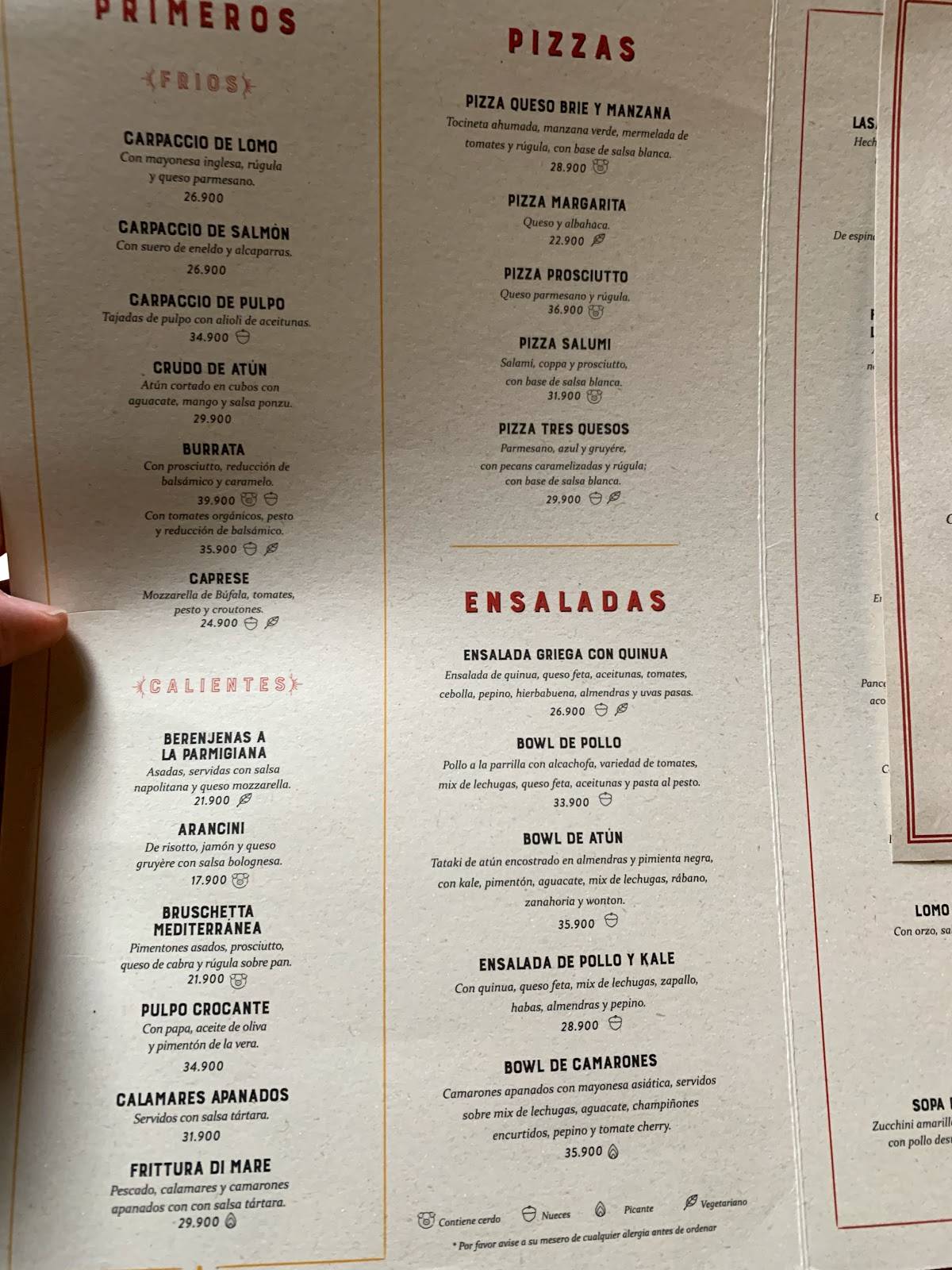 Carta del restaurante Semolina-109, Bogotá, Cl. 109 #17-63
