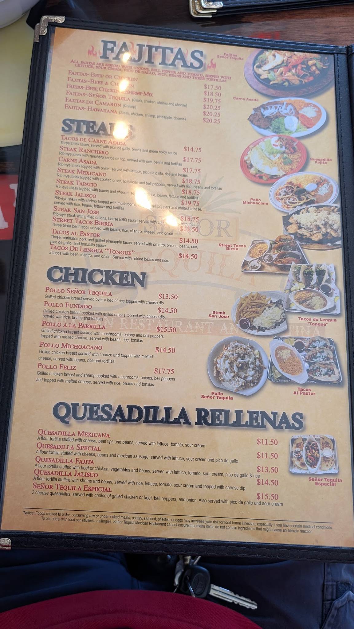 Menu at Senor tequila mexican restaurant, Omaha