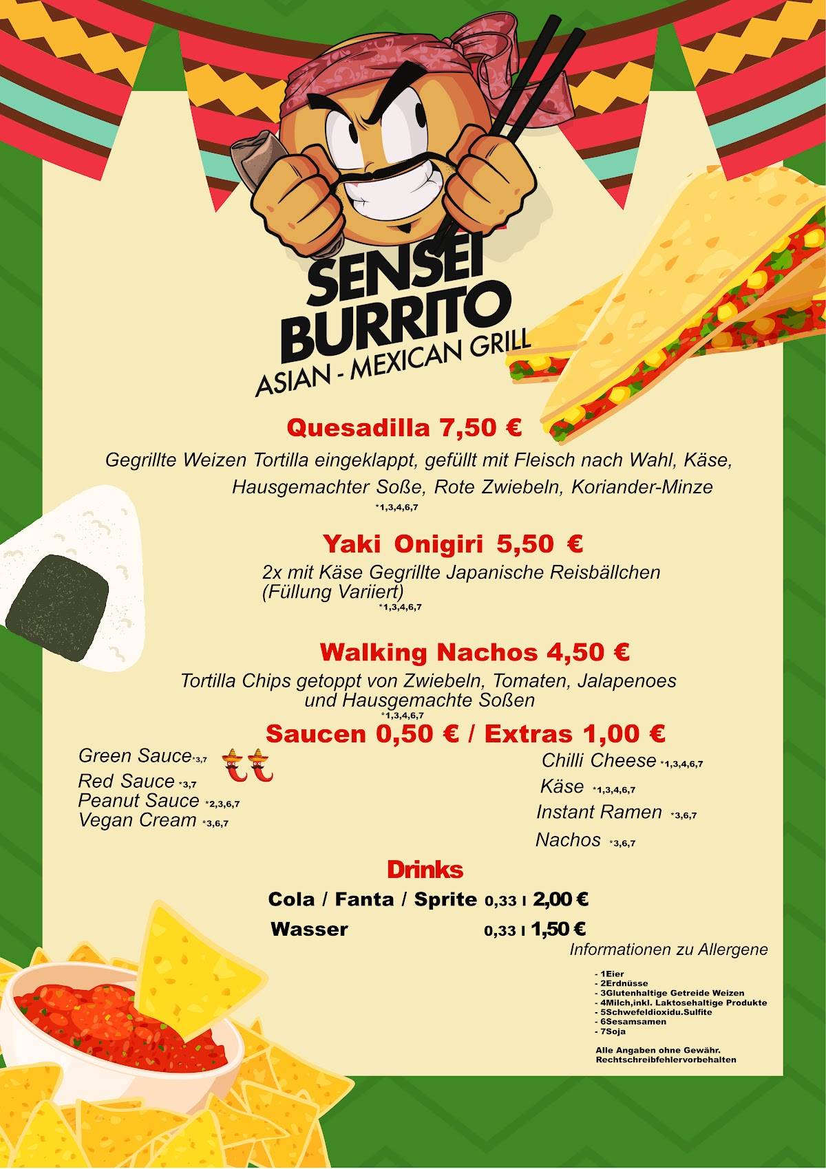 Speisekarte von Sensei Burrito pub & Bar, Osnabrück