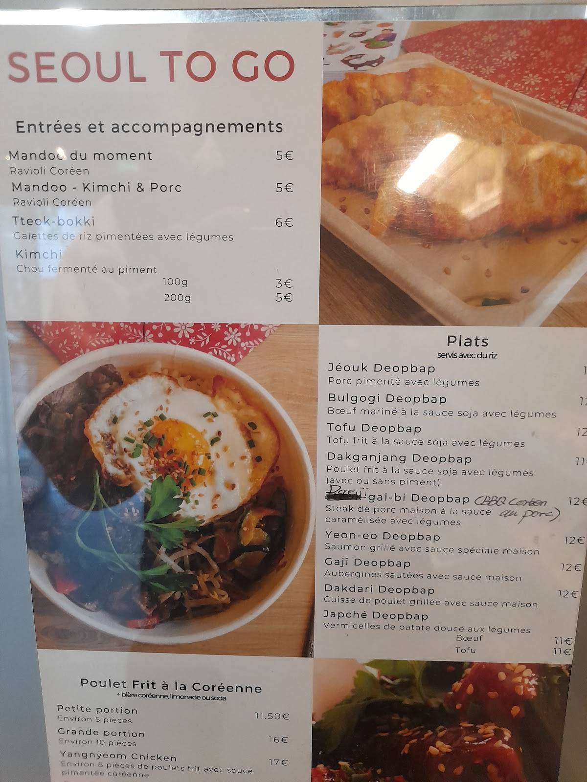 Menu au Séoul to Go restaurant, Rennes