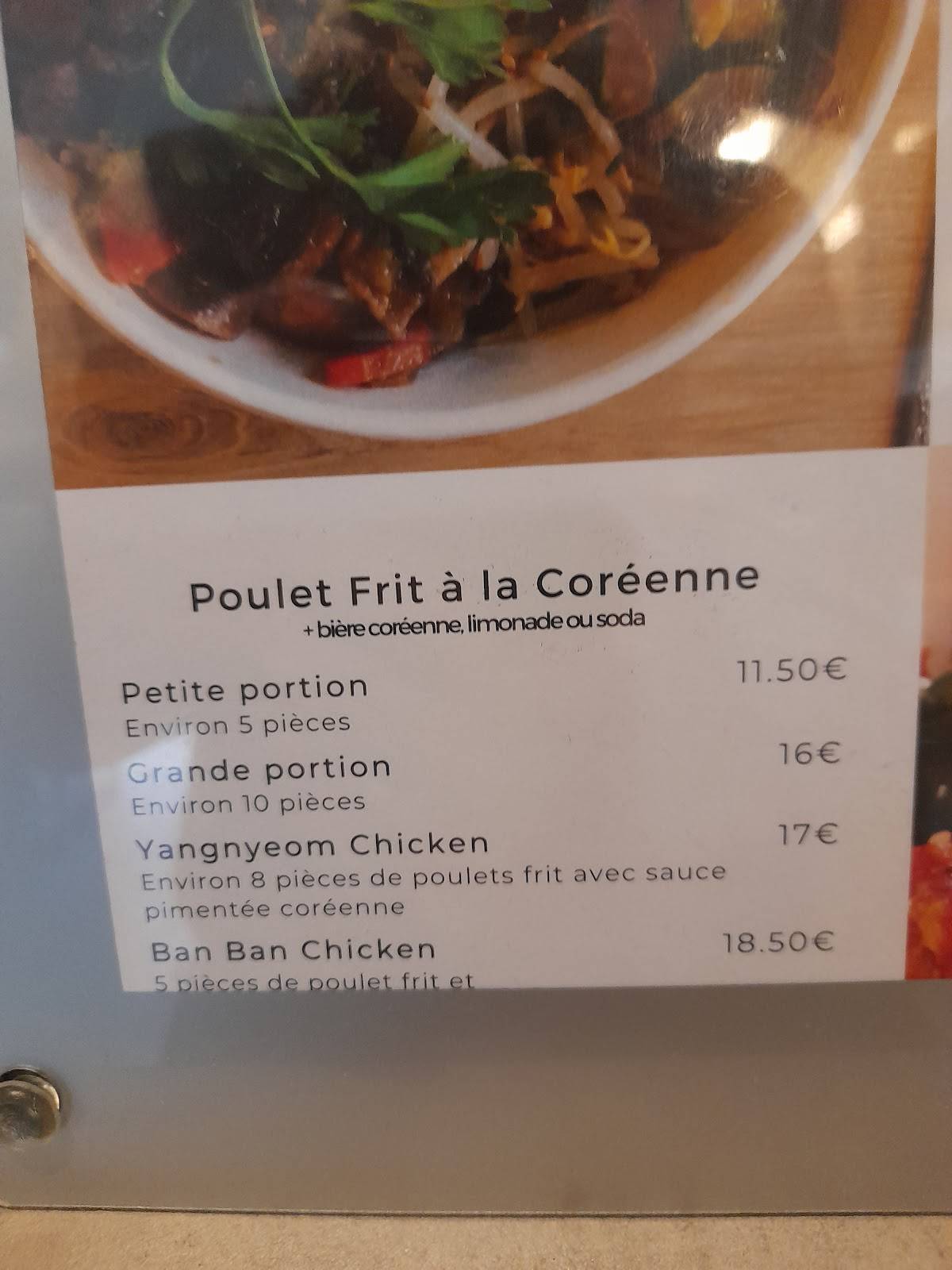 Menu au Séoul to Go restaurant, Rennes