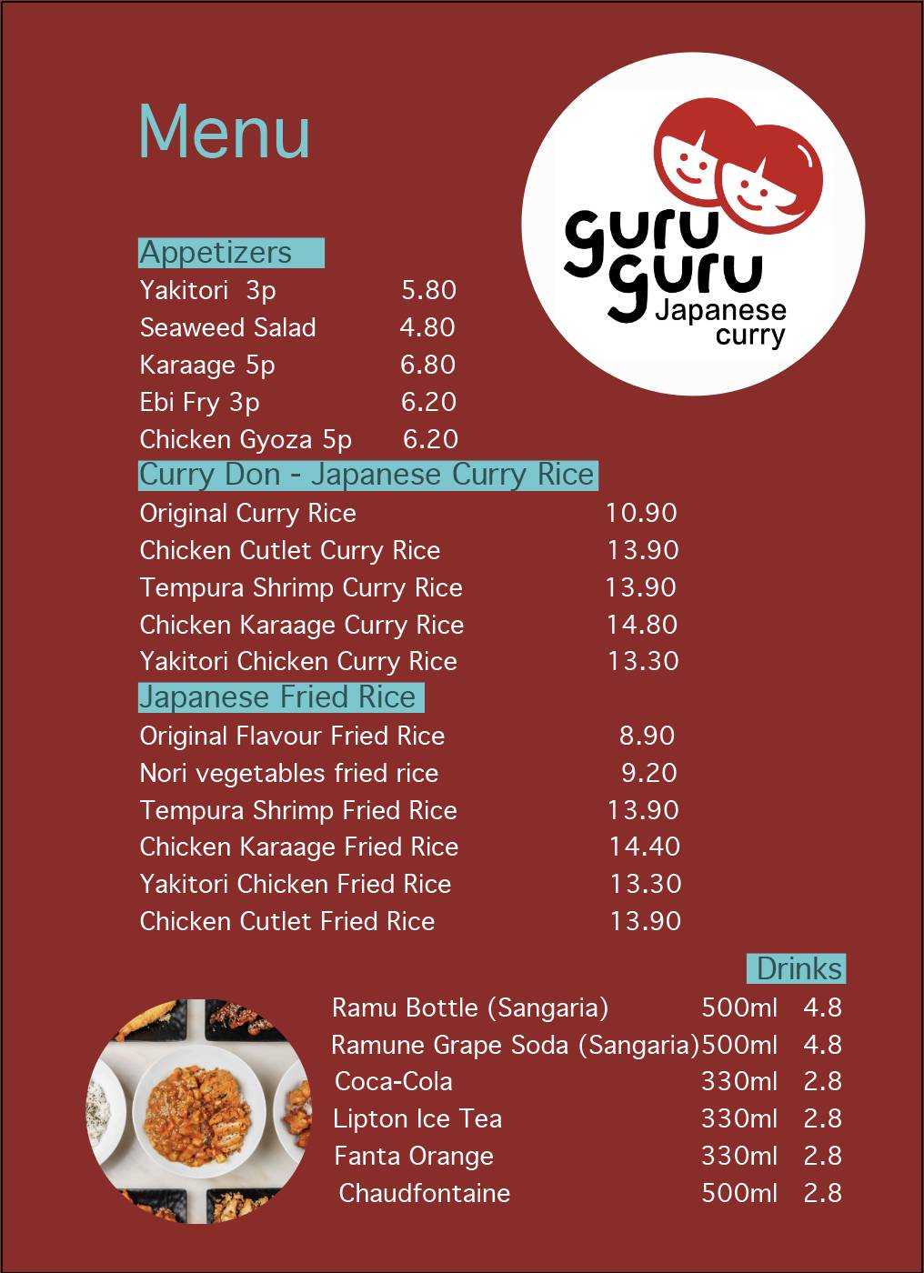 Carta de Seoulful Chicken & Bibim, La Haya