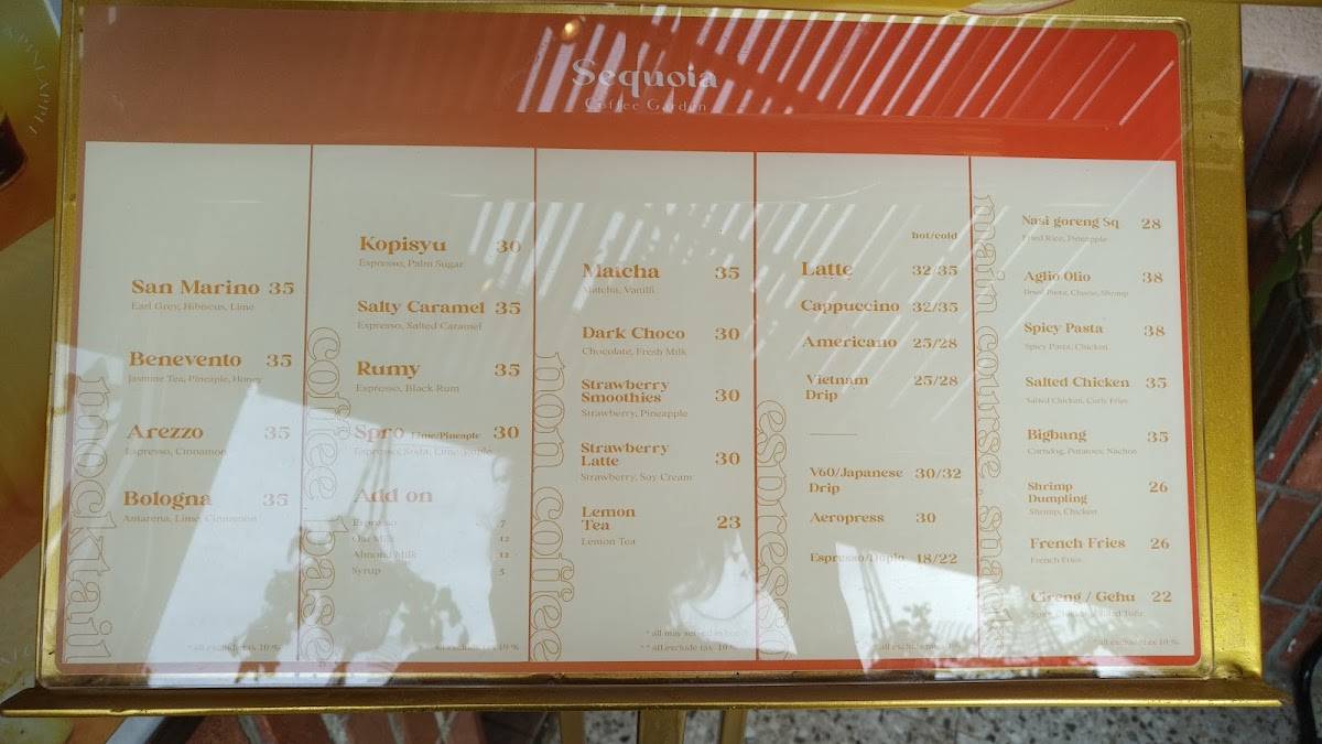 Menu at Sequoia Coffee Garden restaurant, Bogor