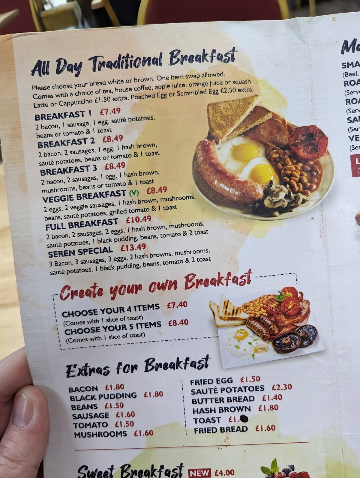 Menu at Seren cafe, Neath