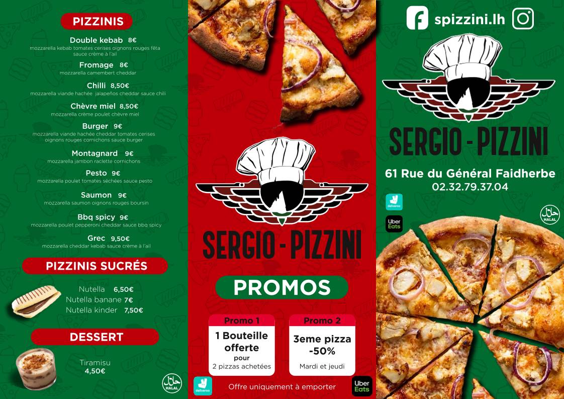 Menu au Sergio Pizzini restaurant, Le Havre