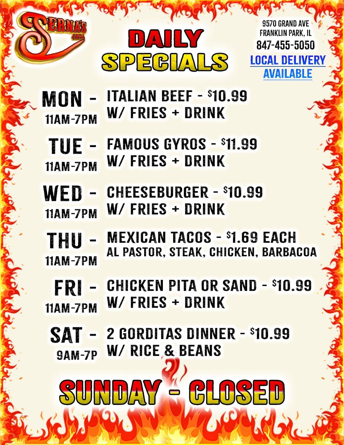 Menu at Serna's Grill - Monster Gyros - Best Gyros restaurant, Franklin ...