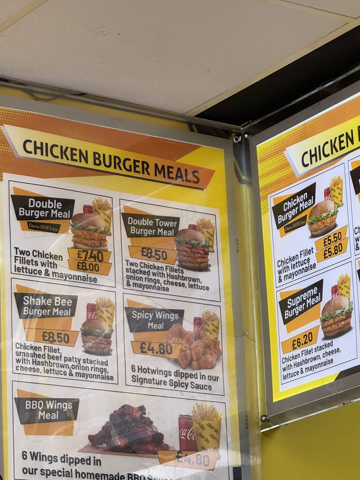 Menu at Shake Bee restaurant, Manchester