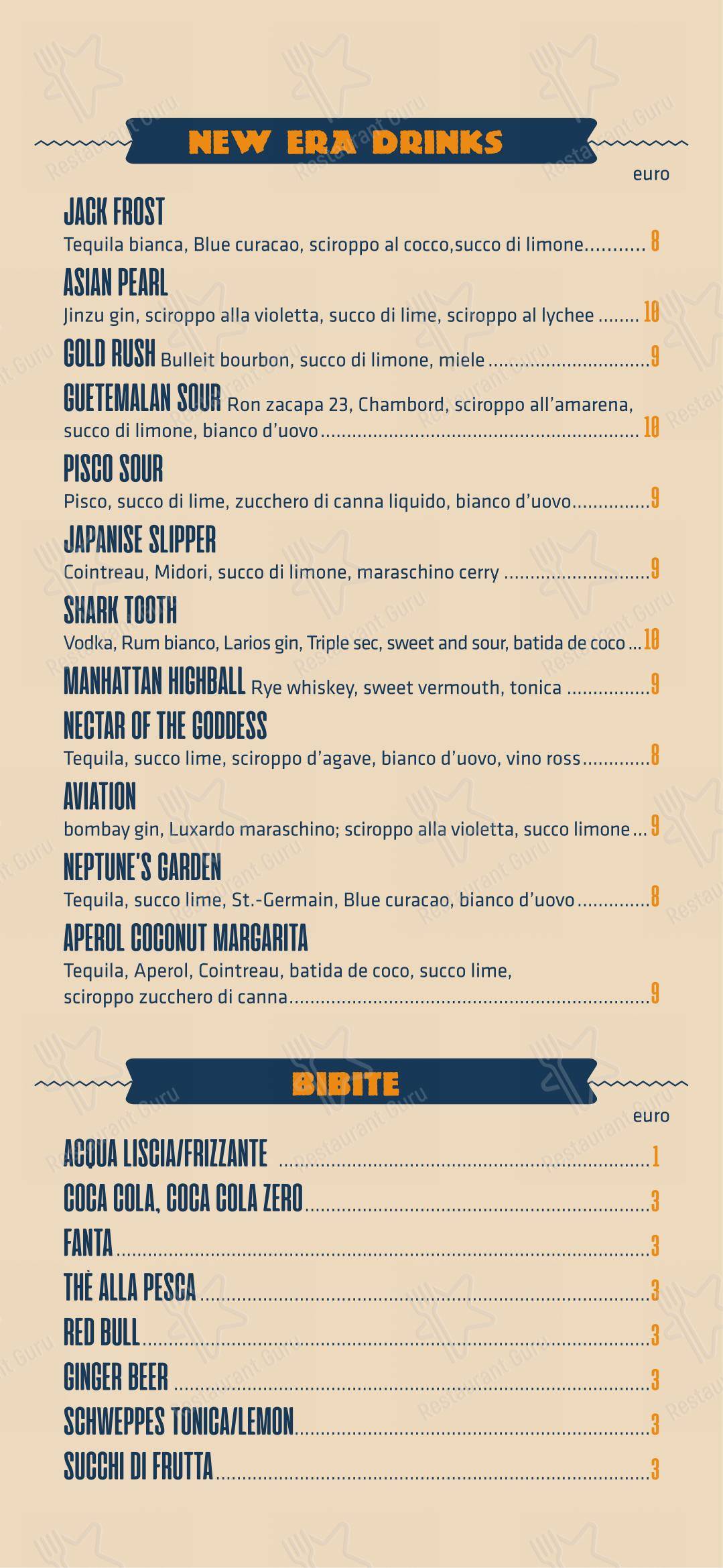 Menu da Shaker cocktail bar, Roma