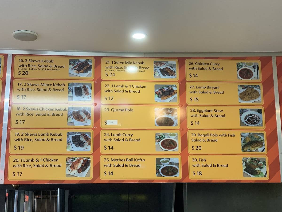 Menu at Shams Restaurant, Dandenong