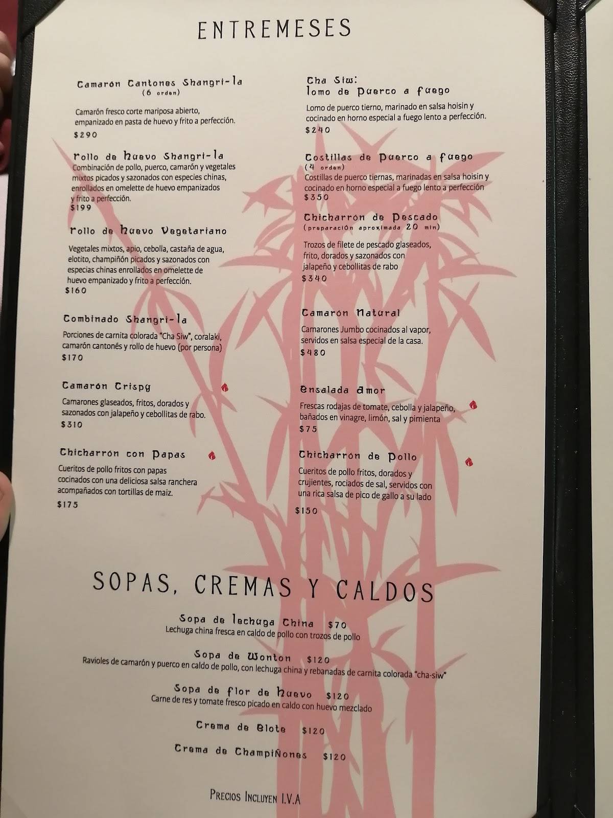 Menu at Shangri La restaurant, Ciudad Juarez, Av. de Las Americas 133